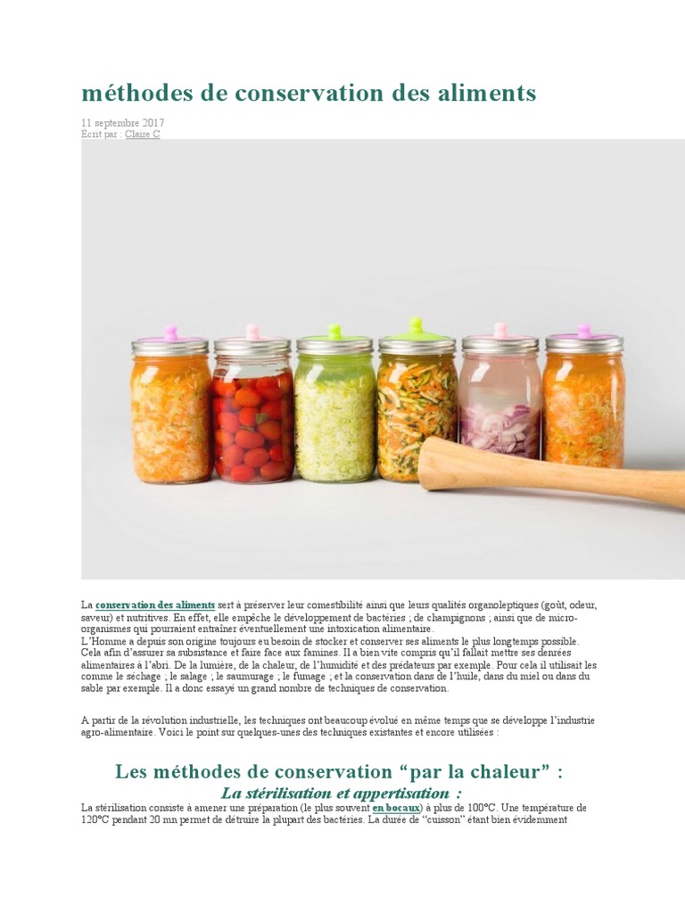 Méthodes de Conservation Des Aliments | PDF | Conservation des aliments ...