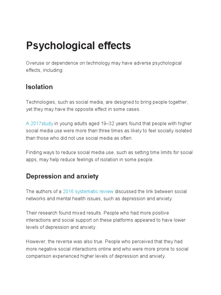 The Psychological and Physical Effects of Technology Overuse: Isolation ...
