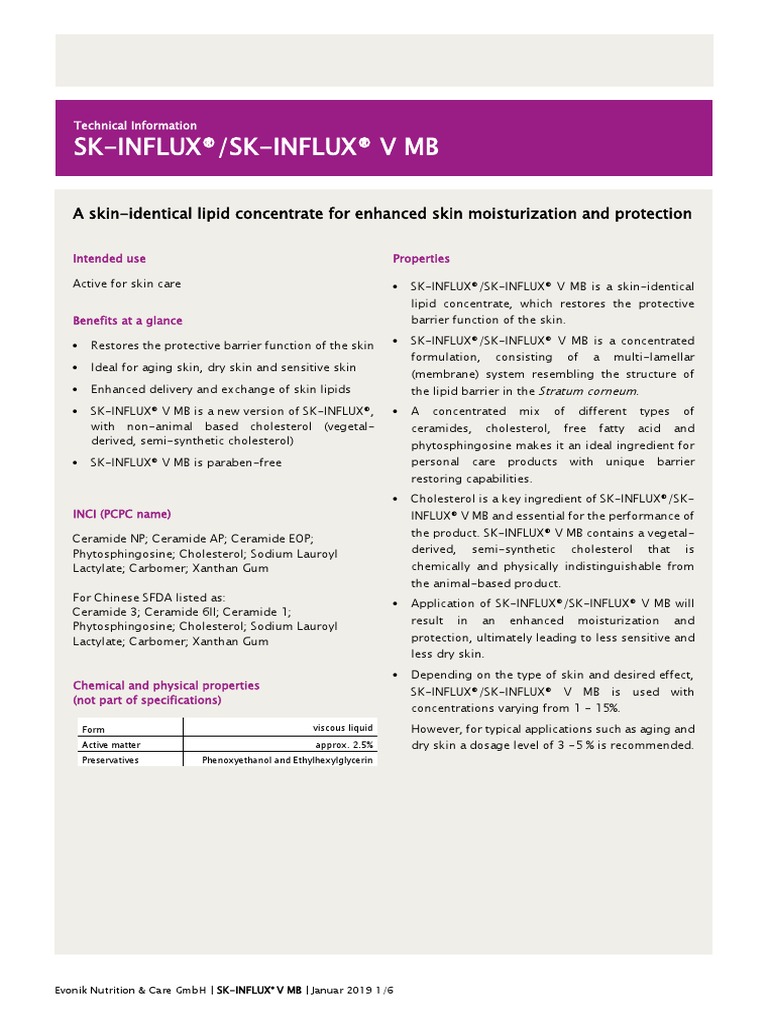 Sk-Influx V - MB - DS - A0119 | PDF | Emulsion | Dermatitis