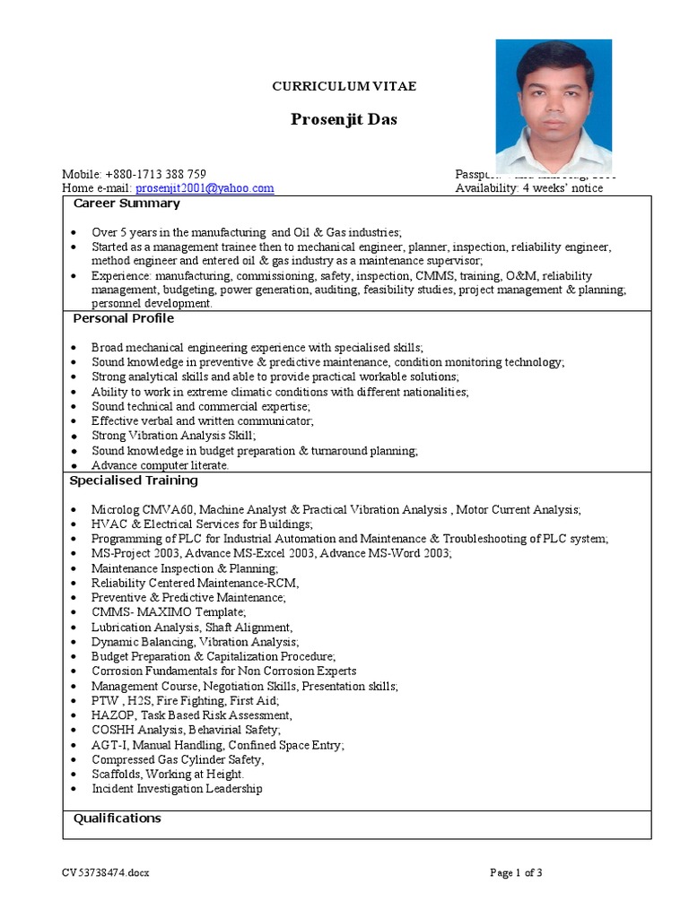 Prosenjit Das: Curriculum Vitae | PDF | Reliability Engineering | Engineering