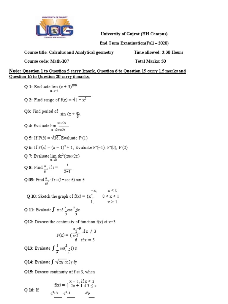 Math-107 Final f-20200 | PDF | Maxima And Minima | Mathematical Logic