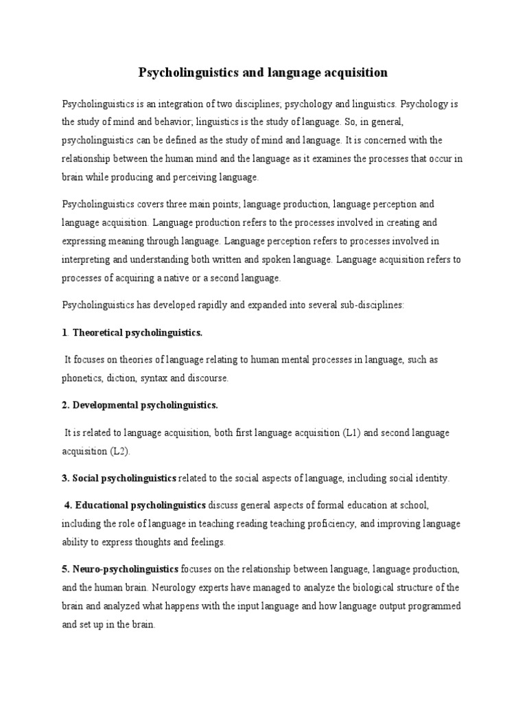Psycholinguistics and Language Acquisition | PDF | Psycholinguistics ...