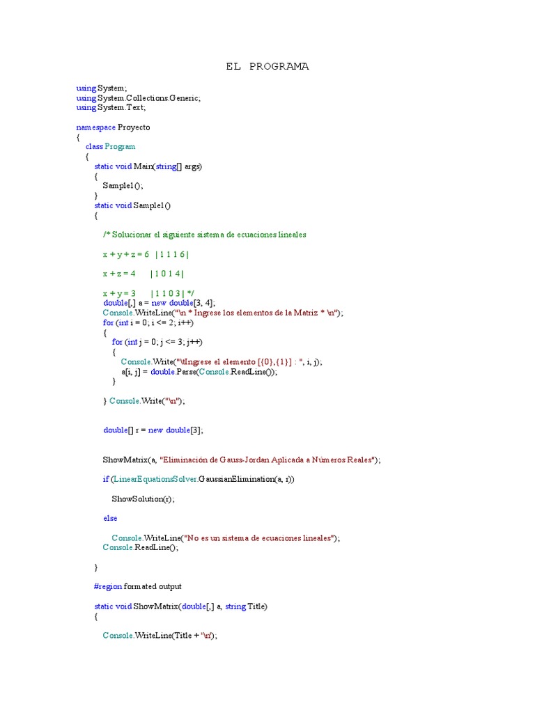 El Programa: Using Using Using Namespace Class Static Void String | PDF ...