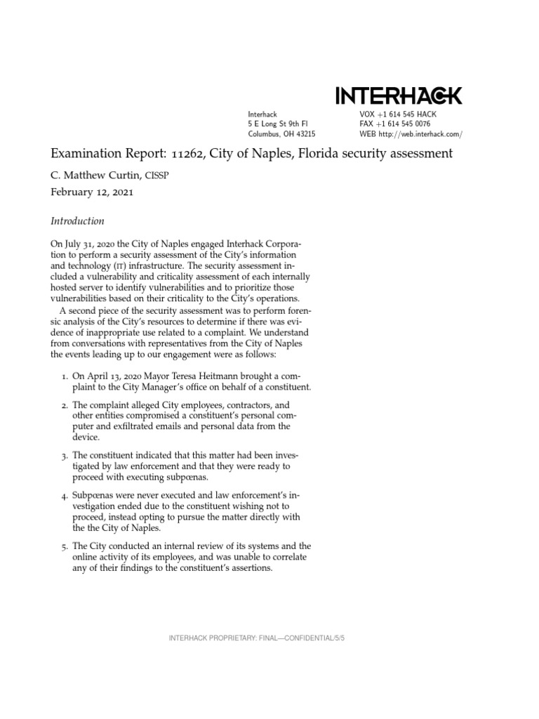 Interhack Report For City of Naples - February 12, 2021 | PDF ...