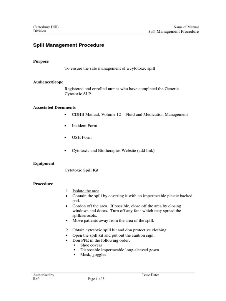 Spill Management Procedure | PDF | Personal Protective Equipment | Clothing