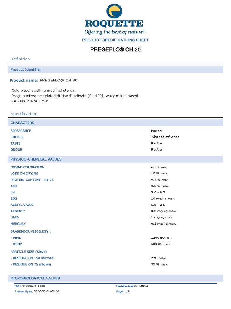 Pregeflo CH 30 | PDF | Foods | Chemistry
