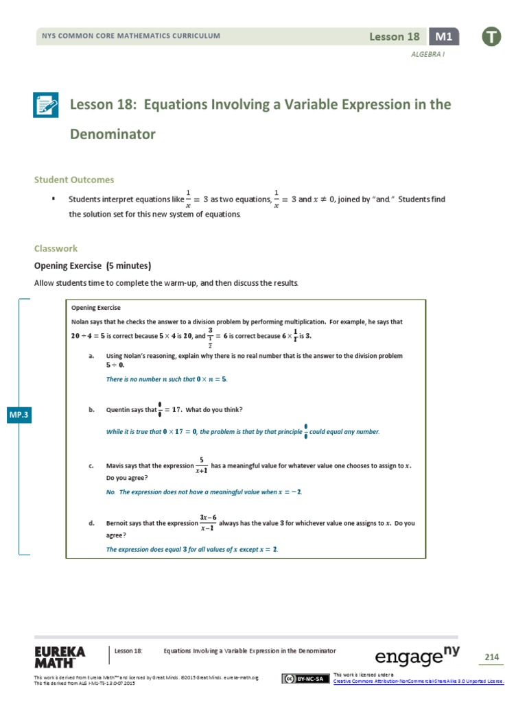 Lesson 18: Equations Involving A Variable Expression in The Denominator ...