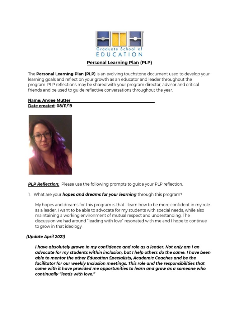 Angees Personal Learning Plan PLP 2019-2021 | PDF | Inclusion ...