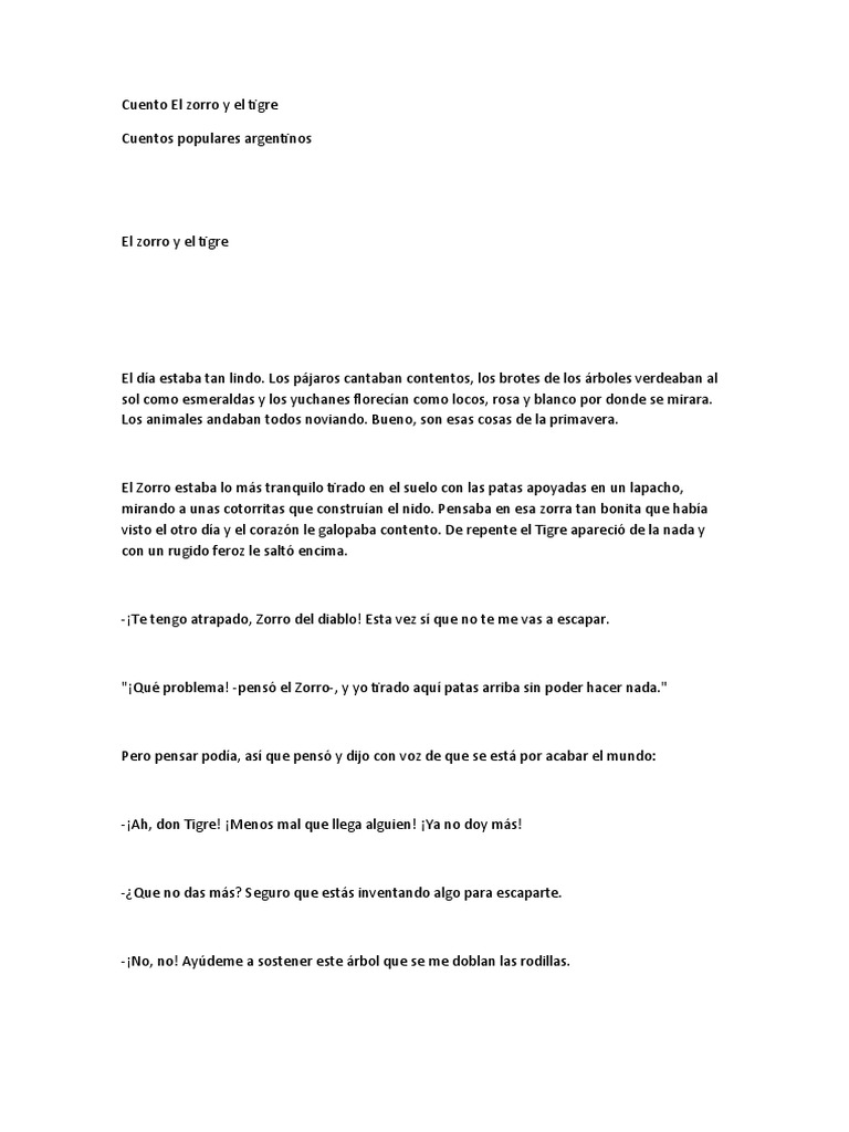 Cuento El Zorro Y El Tigre Pdf