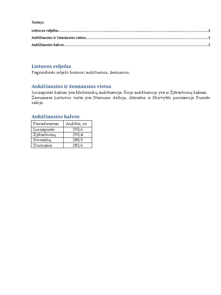 Lietuvos Reljefas | PDF