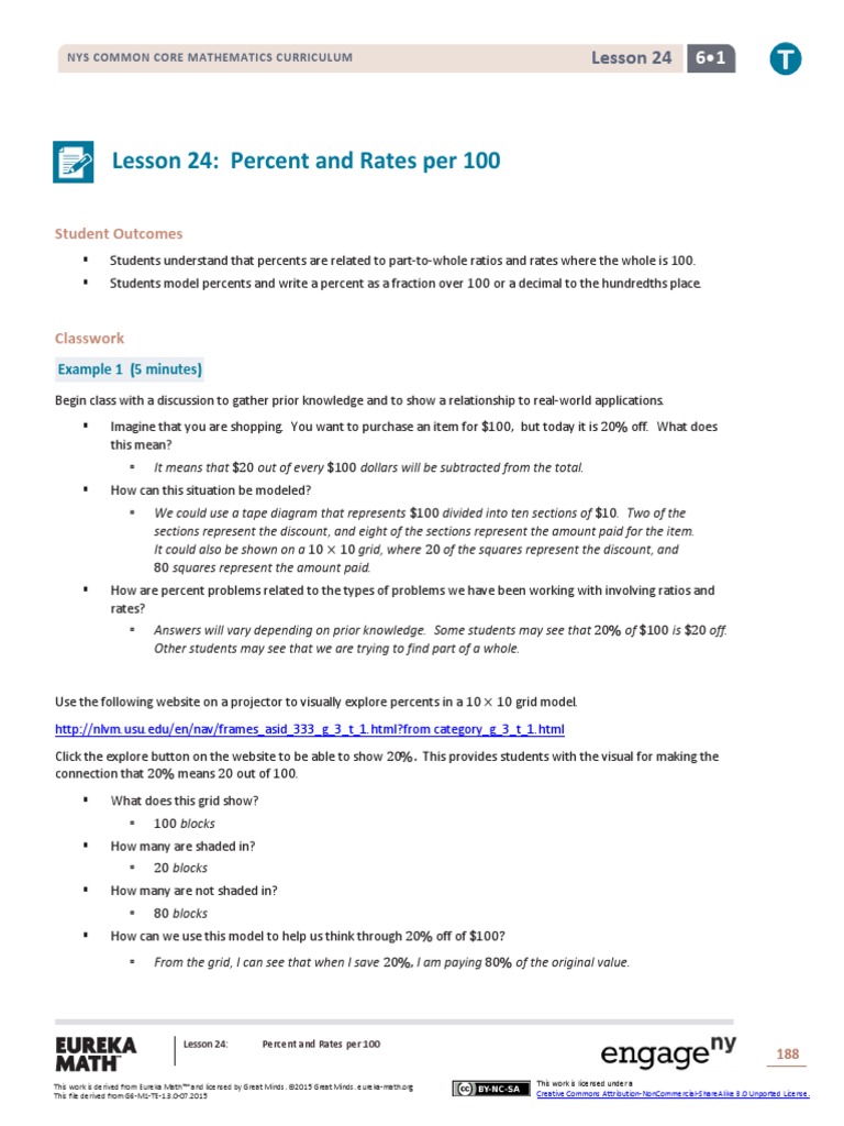 Lesson 24: Percent and Rates Per 100: Student Outcomes | PDF ...