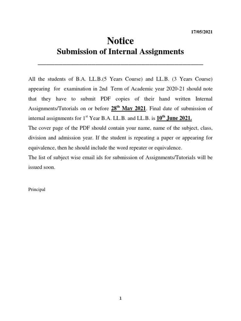 Notice: Submission of Internal Assignments | PDF | Bankruptcy ...