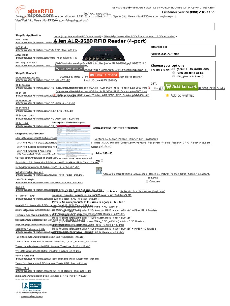 Alien ALR-9680 RFID Reader (4-Port) - ALR-9680 - AtlasRFIDstore | PDF ...