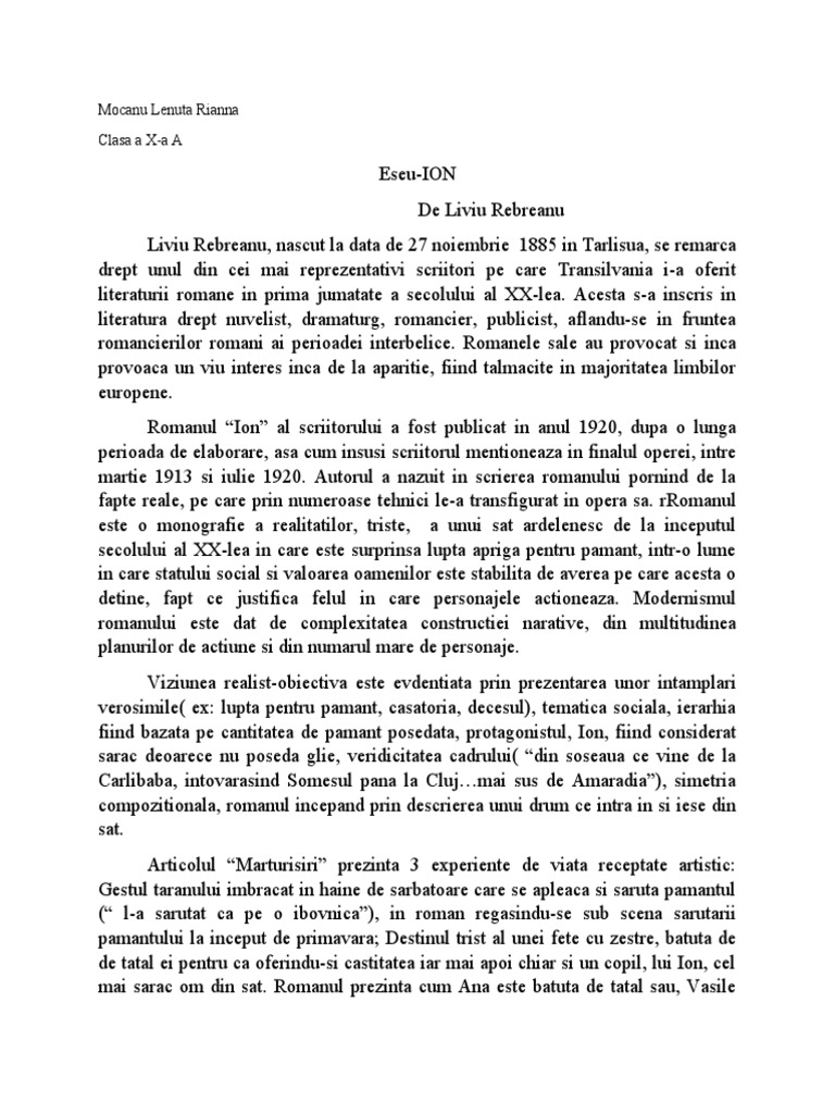 Eseu Ion Realism | PDF