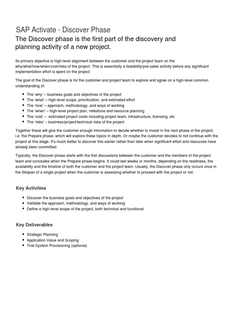 SAP Activate Discover Phase Overview | PDF | Art