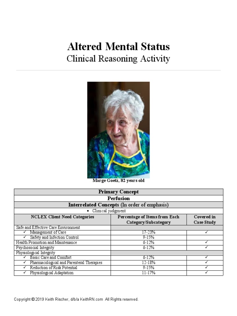 Altered Mental Status: Clinical Reasoning Activity | PDF | Nursing ...