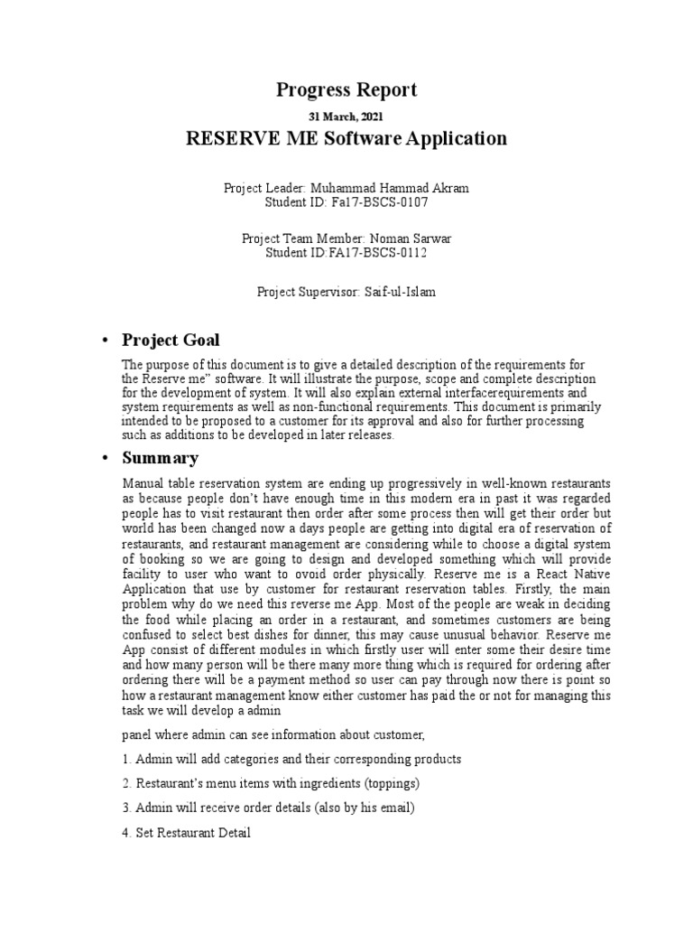 Reserve Me App Progress Report | PDF | Application Software | Mobile App