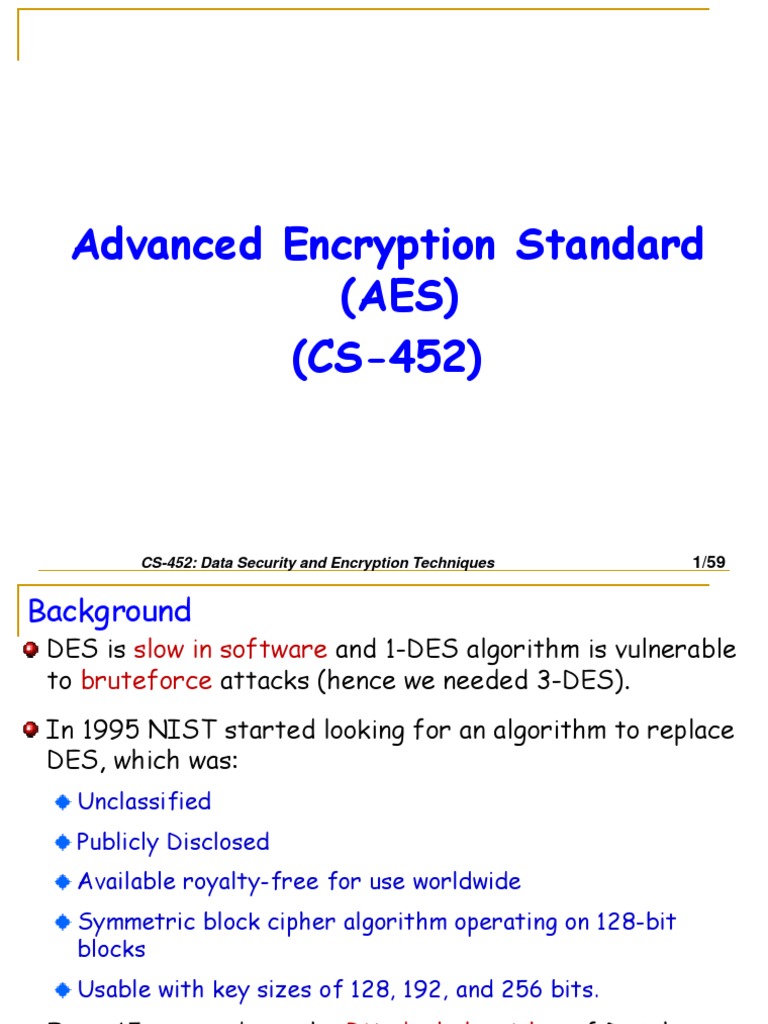 Advanced Encryption Standard (AES) (CS-452) | PDF | Cryptography ...