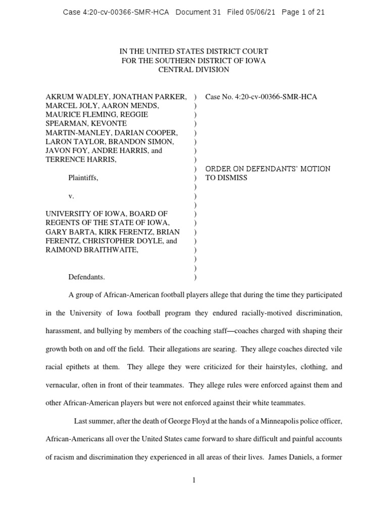 Order On Motion To Dismiss | PDF | Ashcroft V. Iqbal | Federal Rules Of ...