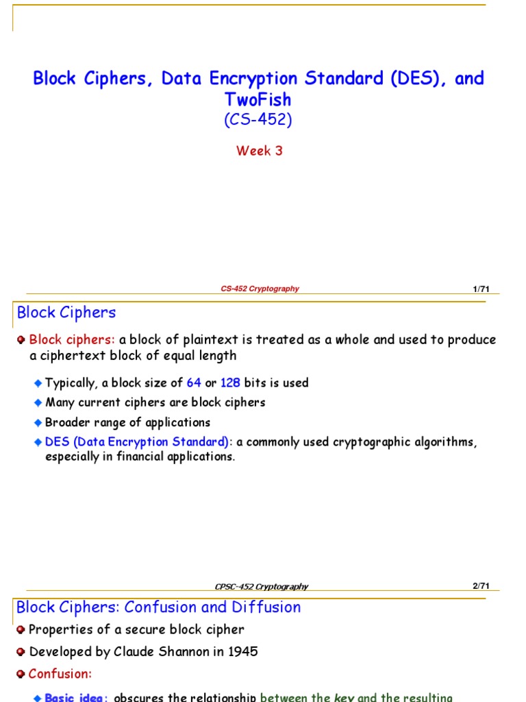 Block Ciphers DES and TwoFish | PDF | Cipher | Cryptography