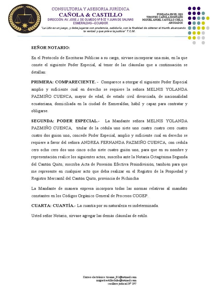 Poder Especial para Trámites en Ecuador | PDF | Ecuador | Derecho Civil ...