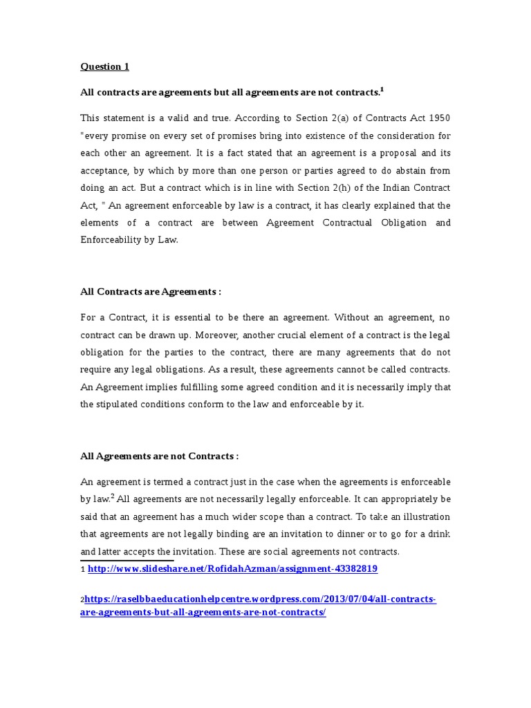 All Contract Are Agreement But All Agreements Are Not Contract | PDF ...