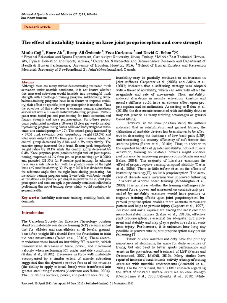 Instability Training's Impact on Proprioception | PDF | Strength ...