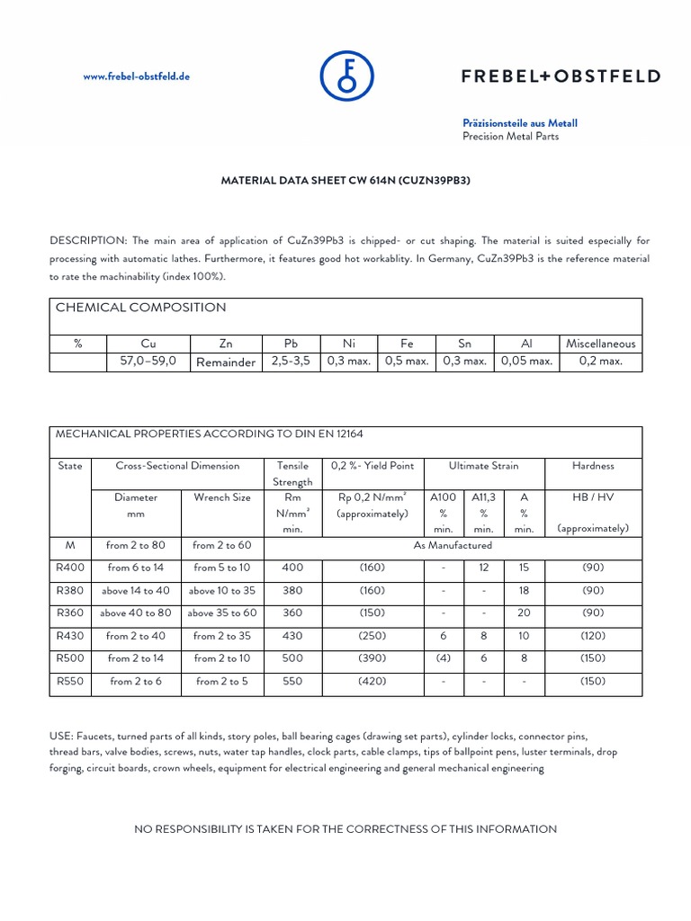 CuZn39pb3 - DIN 12164 | PDF | Screw | Equipment