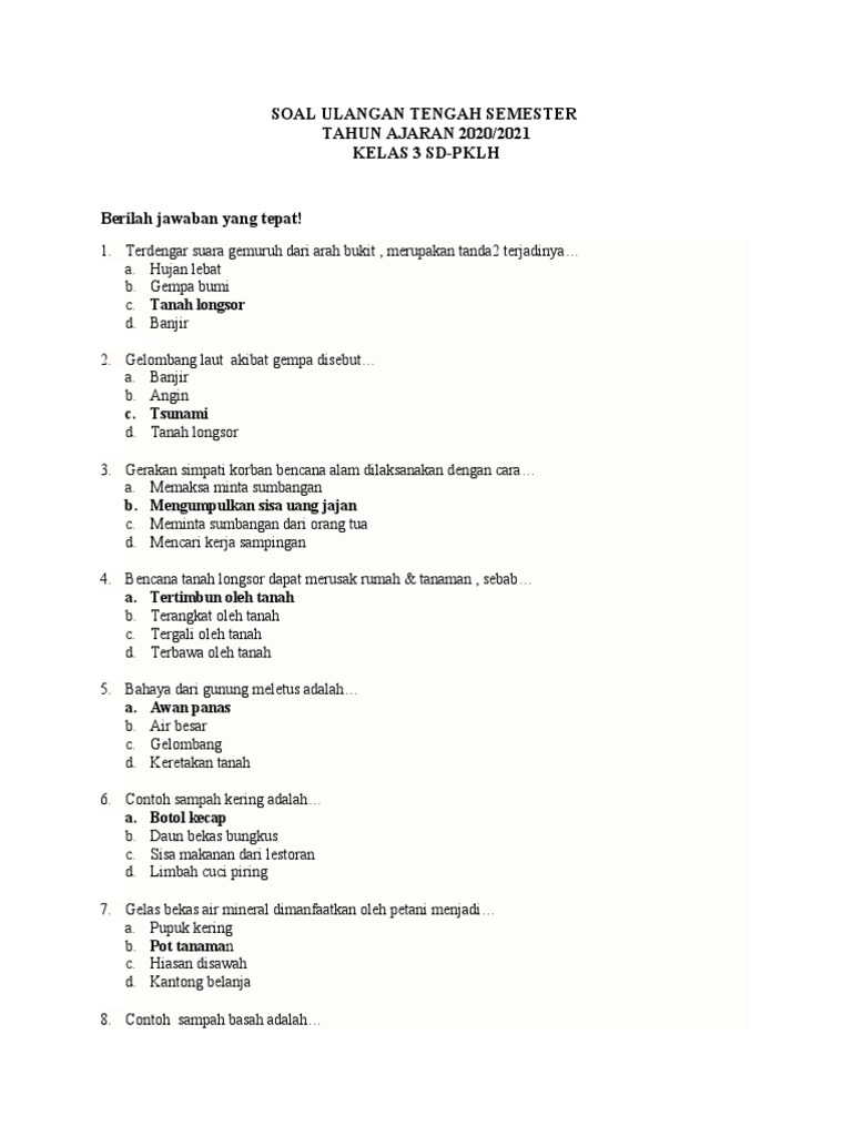 UTS KELAS 3 - PLH - Soal Print | PDF