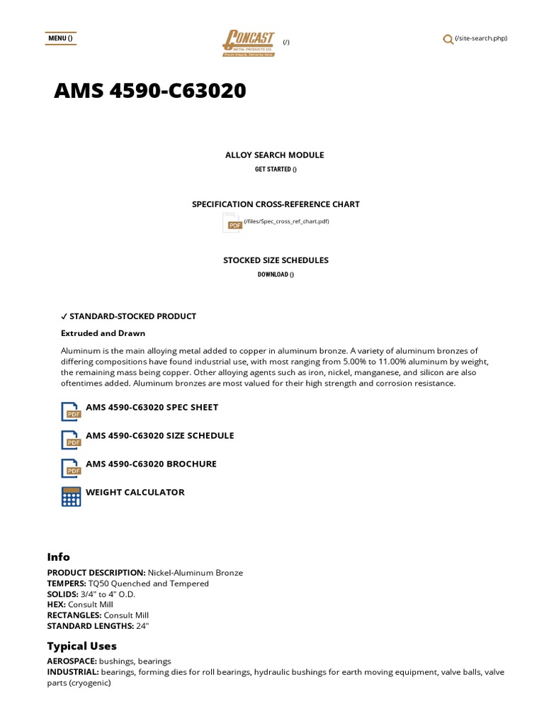 C63020 Nickel Aluminum Bronze - Concast | PDF | Ultimate Tensile ...