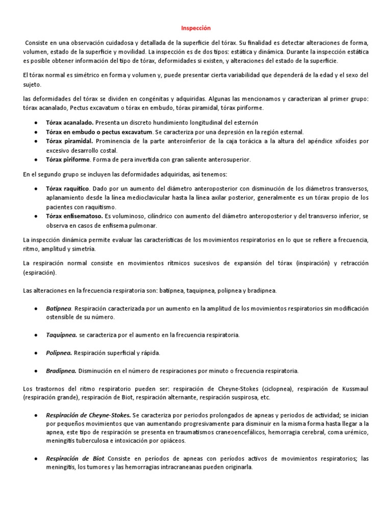 Inspección Del Torax | PDF | Tórax | Respiración