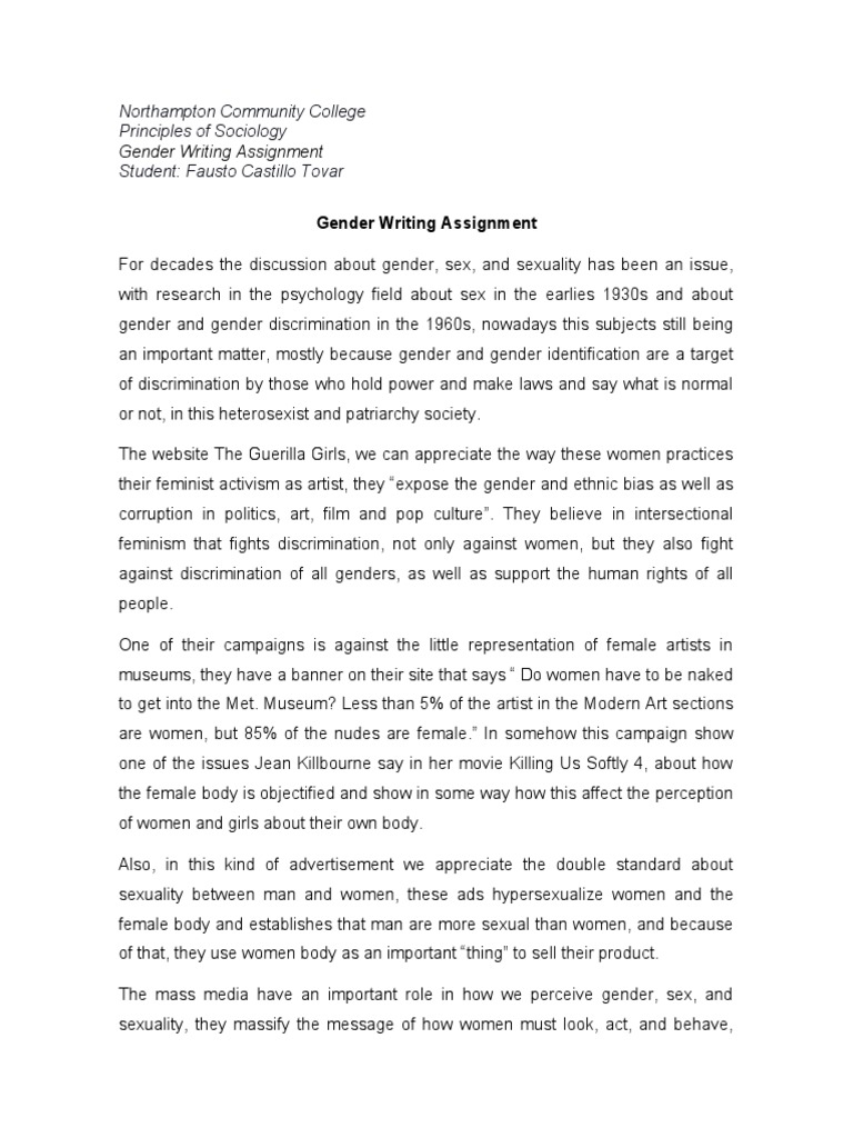 Gender Writing Assignment: Northampton Community College Principles of ...