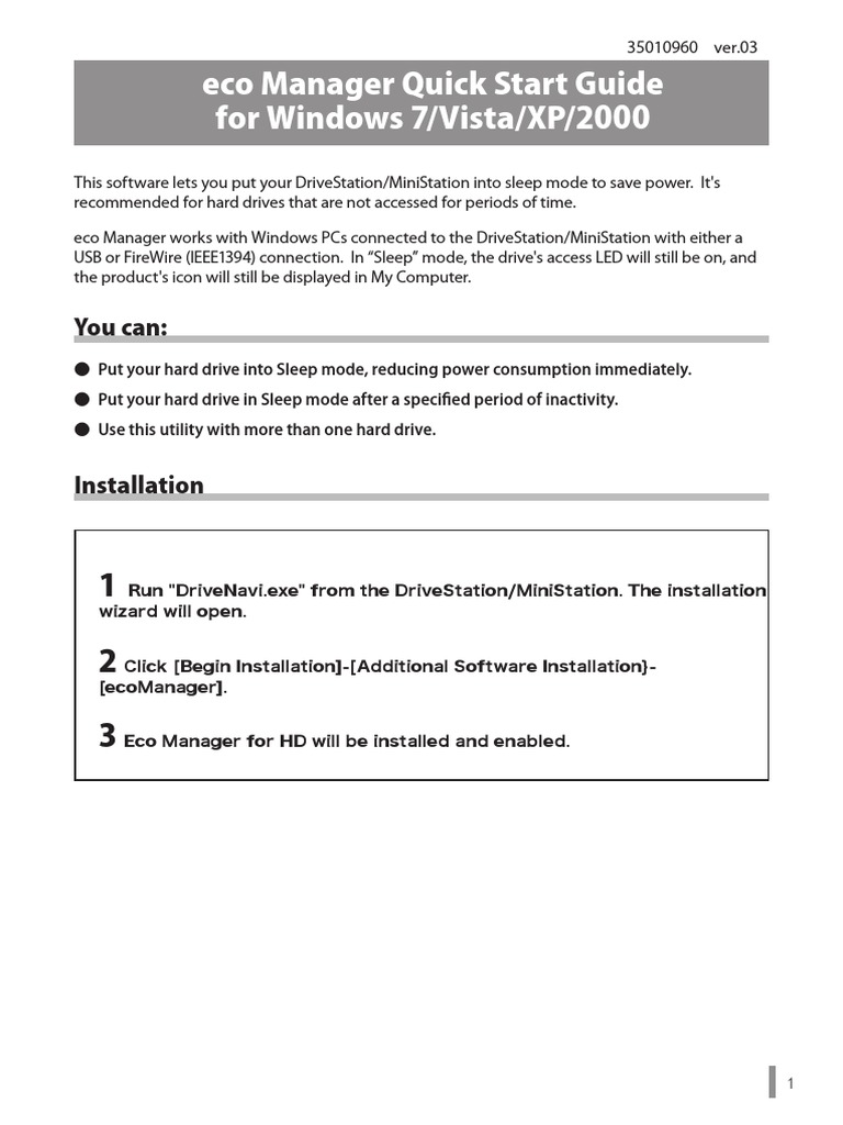 Eco Manager Quick Start Guide For Windows 7 Vista Xp 2000 You Can