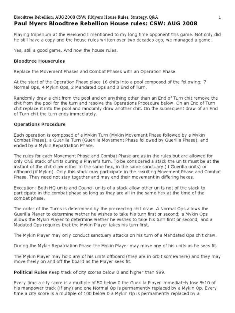 Paul Myers Bloodtree Rebellion House Rules: CSW: AUG 2008 | PDF ...