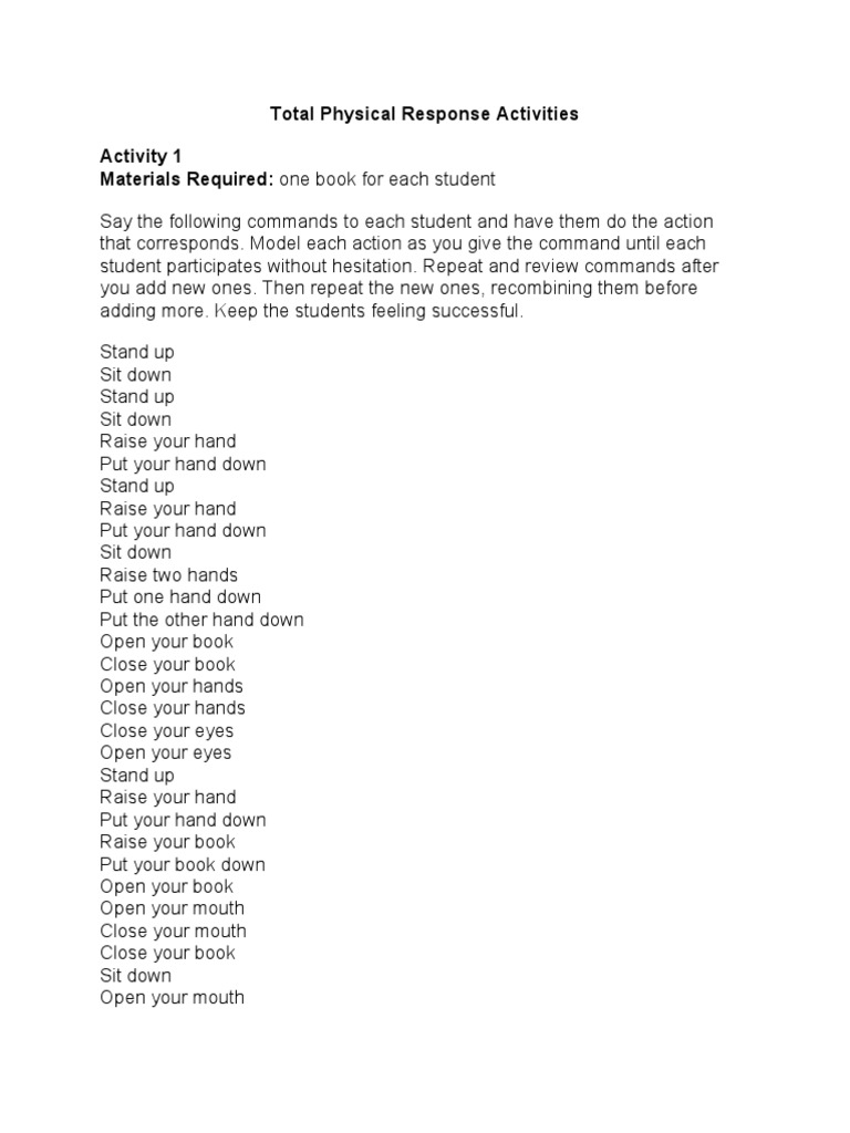 Total Physical Response Activities | PDF