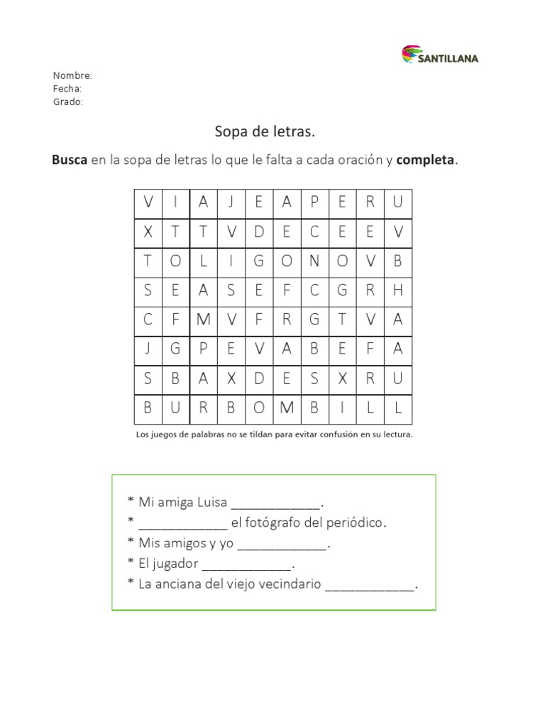 Completa oraciones en sopa de letras | PDF