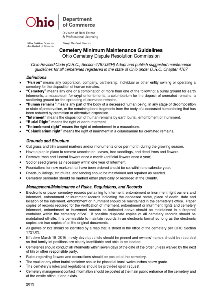 Real Cemetery Suggested Minimum Maintenance Guidelines | PDF | Burial ...