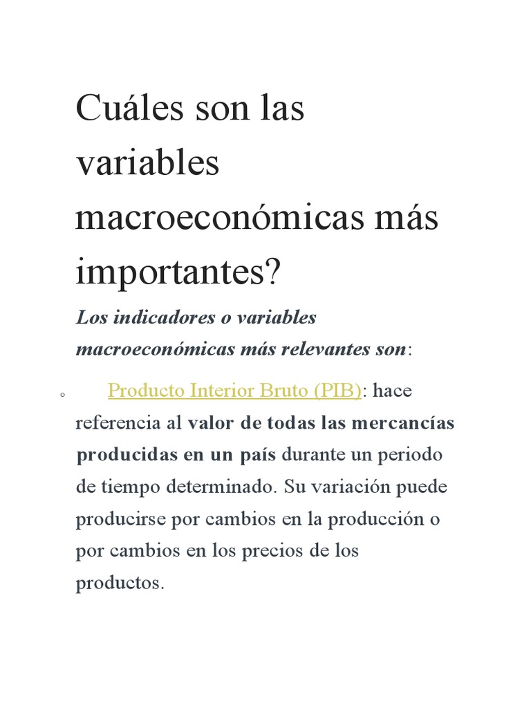 Cuáles Son Las Variables Macroeconómicas Más Importantes | PDF ...