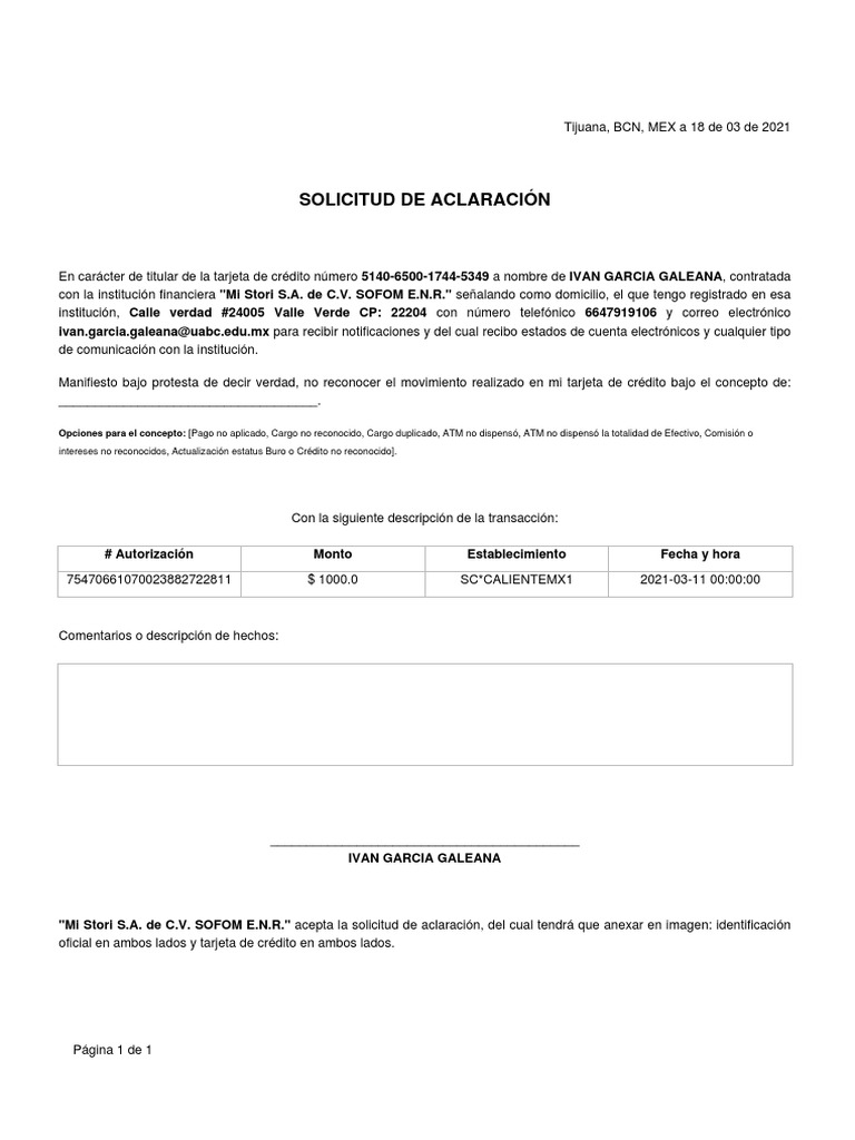Carta Aclaracion | PDF