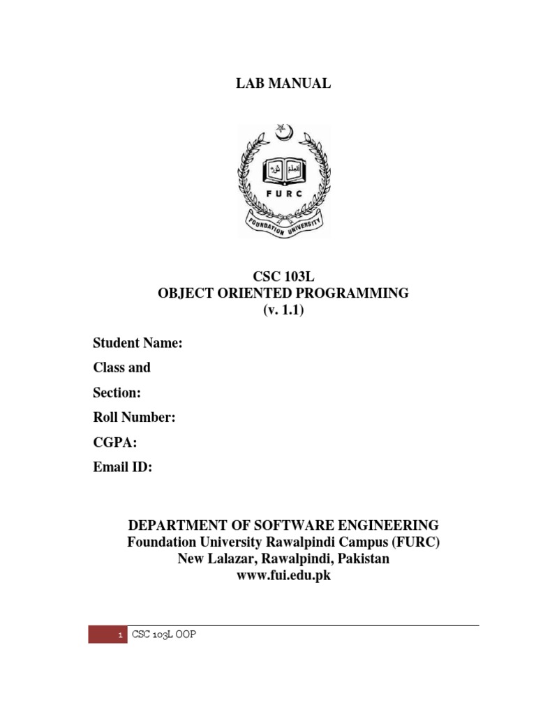 Csc 103l Oop Lab Manual Java Pdf Inheritance Object Oriented Programming Class 