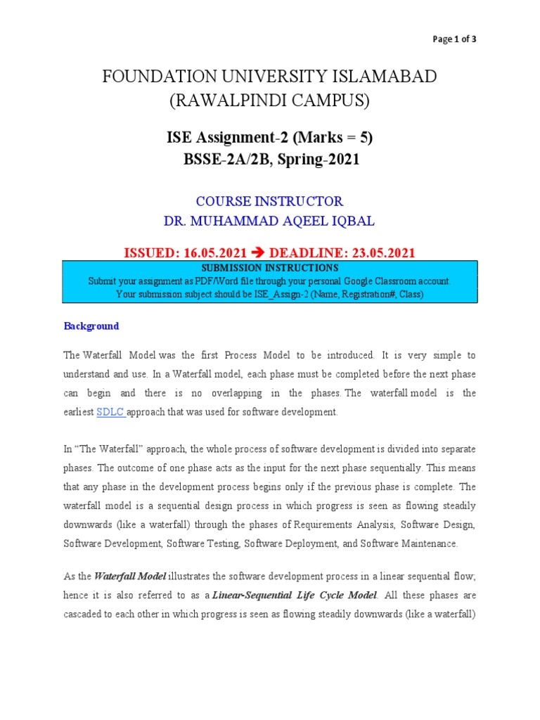Foundation University Islamabad (Rawalpindi Campus) : ISE Assignment-2 (Marks 5) BSSE-2A/2B ...