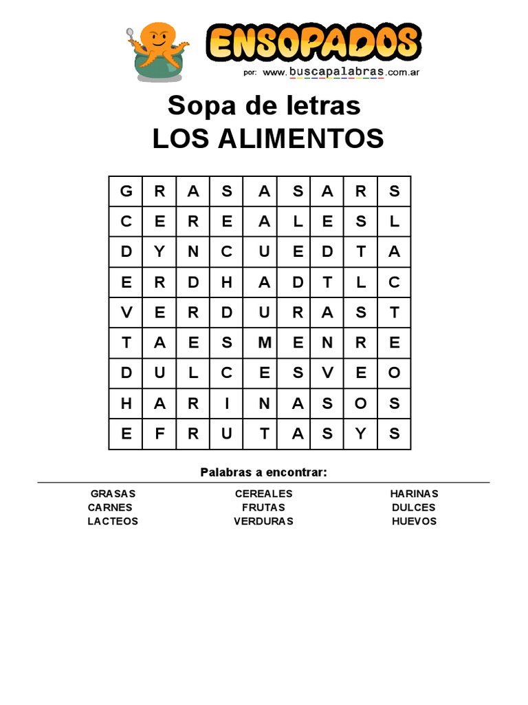 Sopa de Letras de Los Alimentos 283 | PDF