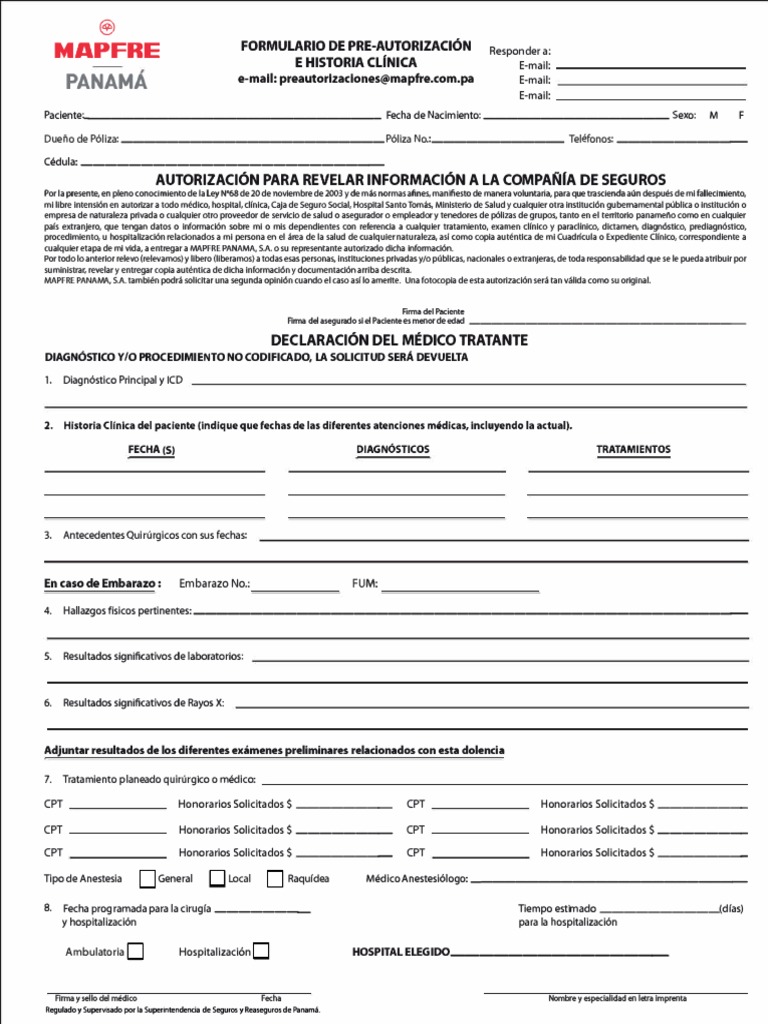 Formulario de Mapfre Solicitud de Extension de Dias y Pre Autorizacion ...