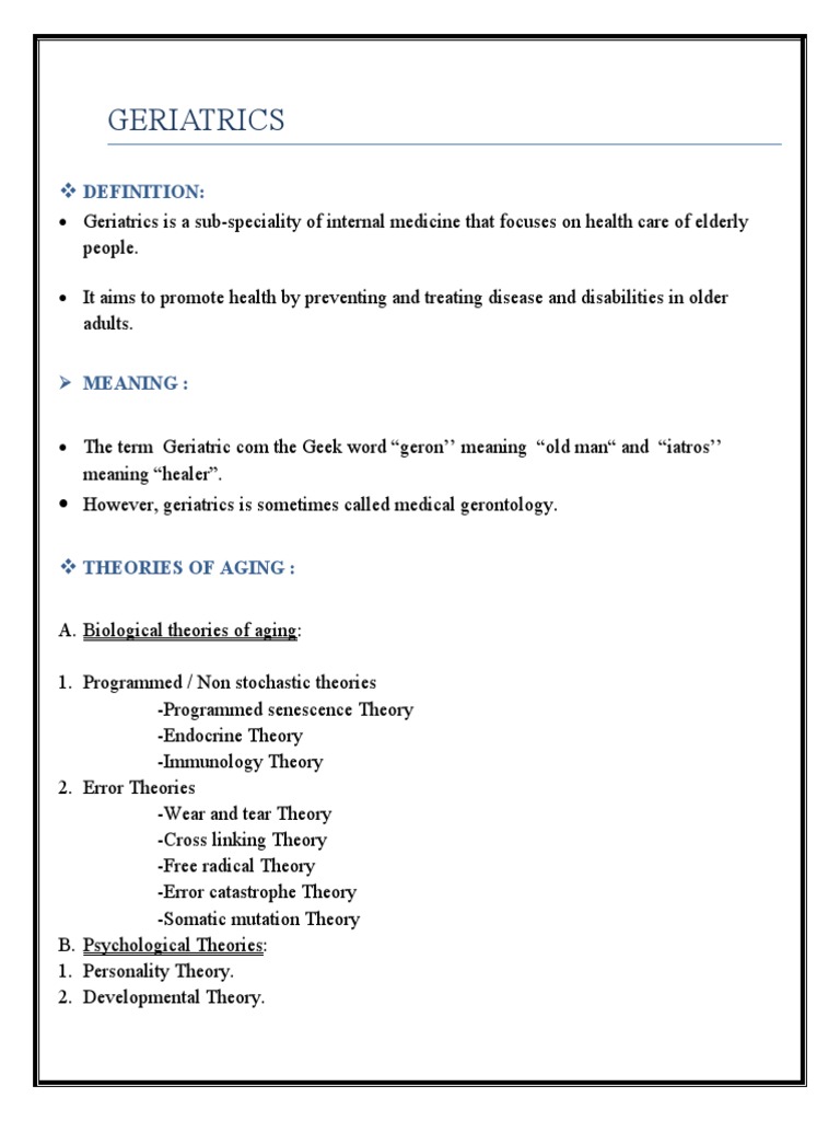 Geriatrics: Definition | PDF | Geriatrics | Dietary Fiber