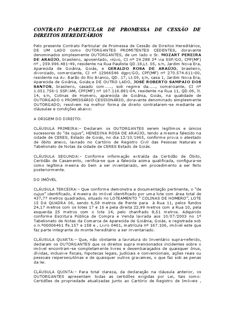Modelo Contrato Particular De Promessa De Cessao De Direitos