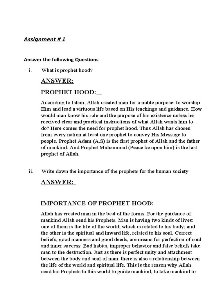 Answer:: Assignment # 1 | PDF | Prophets And Messengers In Islam ...
