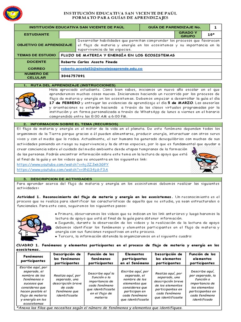 Hoja De Trabajo Sobre El Flujo De Energía En Los Ecosistemas