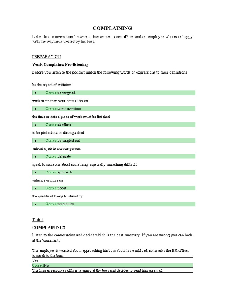 Complaining: Work Complaints Pre-Listening | PDF