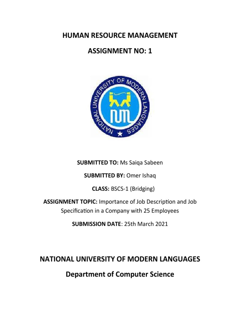 HRM Assignment No 1 | PDF | Employment | Specification (Technical Standard)