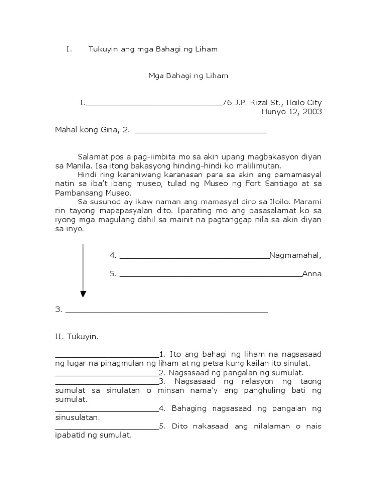 Tukuyin ang mga Bahagi ng Liham